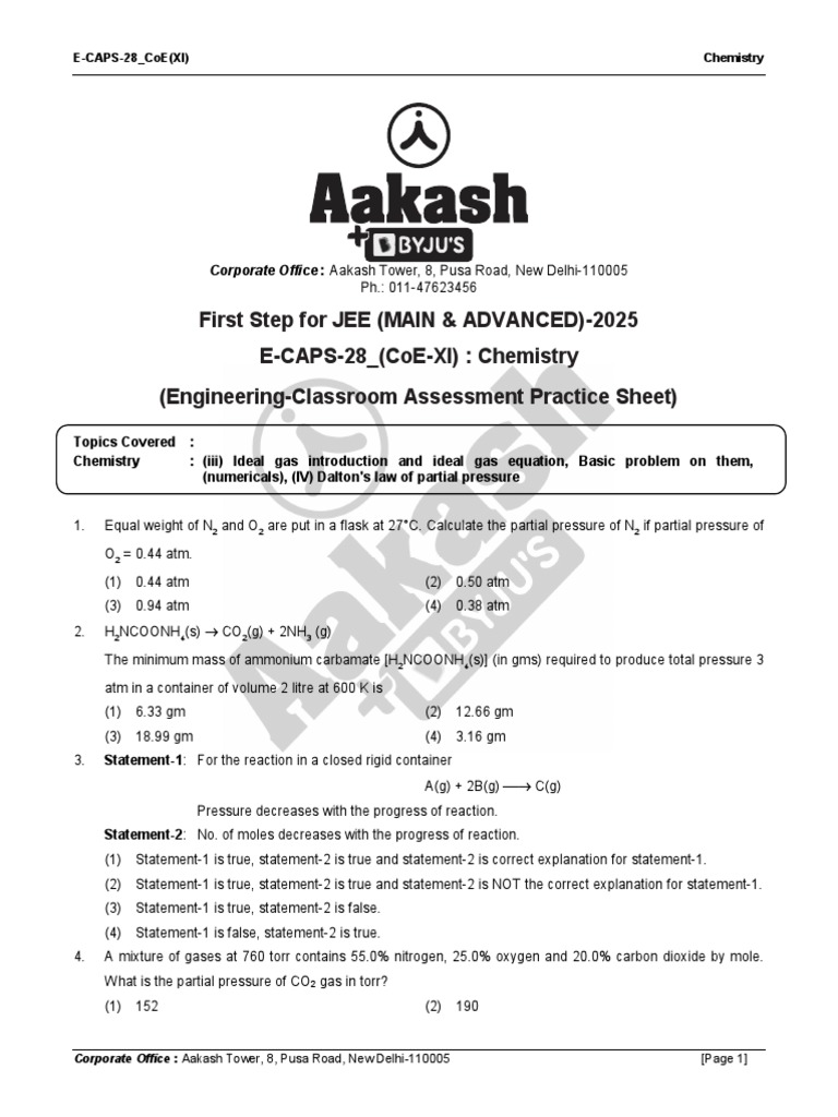E-CAPS-28 - For CoE (XI) - Chemistry - (Que. - Answer Key) | PDF ... E-CAPS-28 - For CoE (XI) - Chemistry - (Que. - Answer Key) | PDF ...