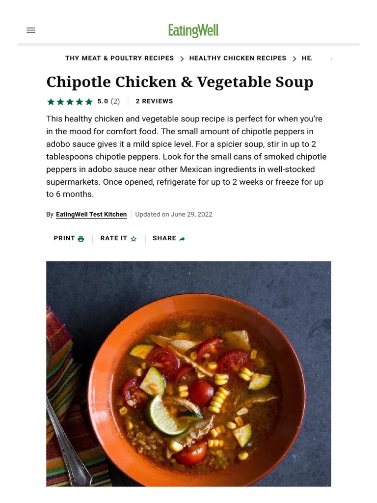 Chipotle Chicken & Vegetable Soup | PDF | Cooking | Teaspoon