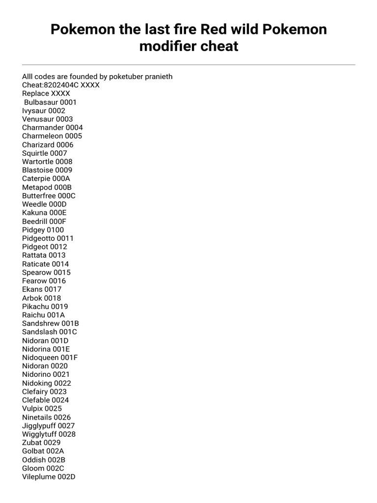 Pokemon The Last Fire Red Wild Pokemon - Modifier Cheat1622097784 | PDF ...