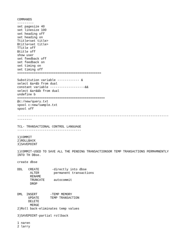 SQL Commands & Transaction Control | PDF | Computers