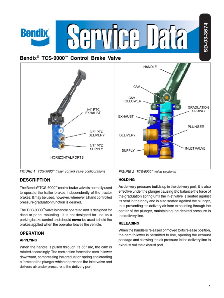 Bendix TCS-9000 Control Brake Valve: Handle | PDF | Valve | Brake