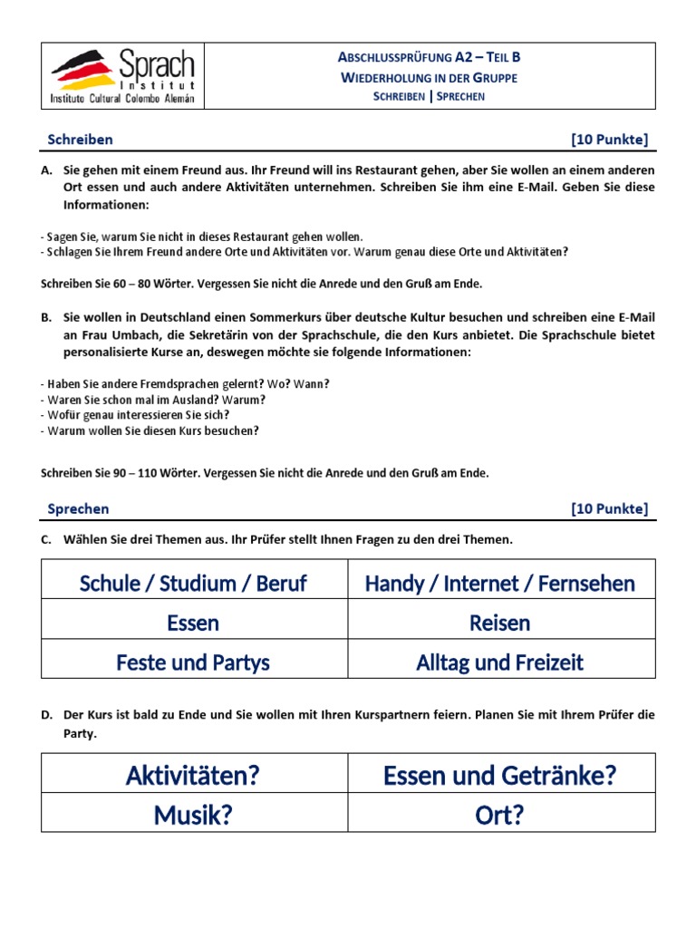 A2 German Test | PDF
