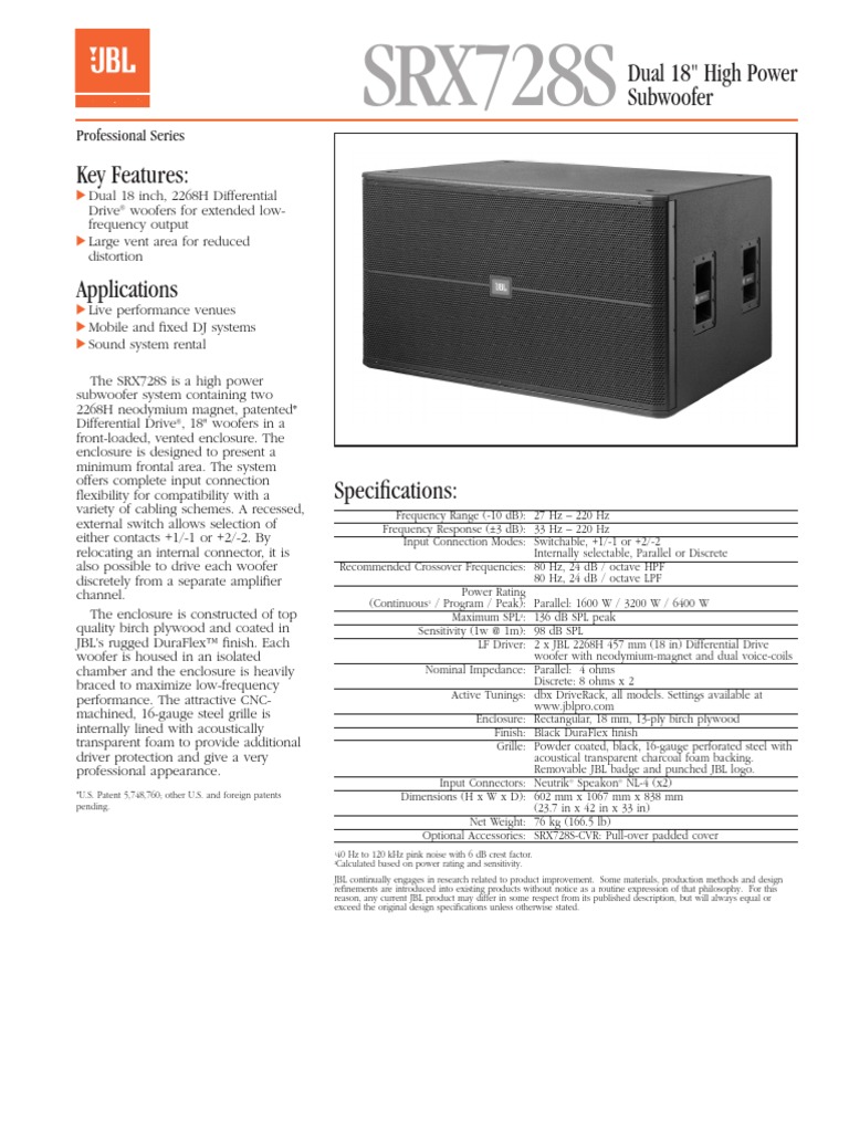 JBL - SRX728S 5B1 5D | PDF | Sound Technology | Electromagnetism