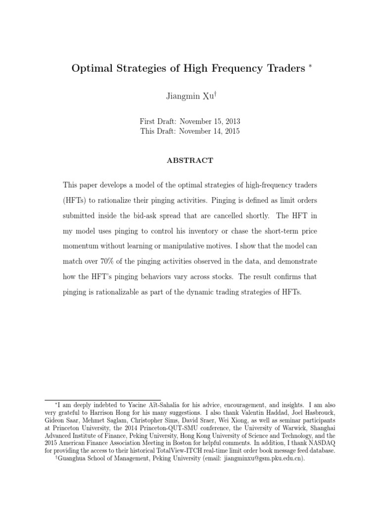 Optimal Strategies of High Frequency Traders SSRN-id2382378 | PDF ...