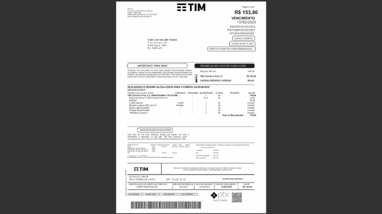 Fatura Tim 521ue689 | PDF