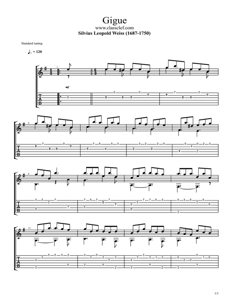 Suite in em K9 8 Gigue by Silvius Leopold Weiss | PDF | Classical ...