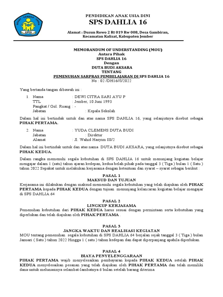 Mou CV Duta TK HB | PDF