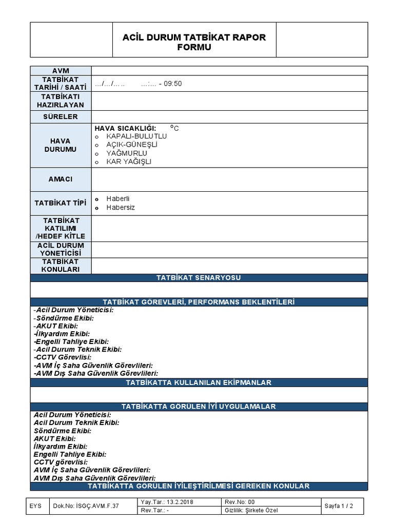 Acil Durum Tatbikat Rapor FormuİSGÇ.AVM.F.37_ | PDF