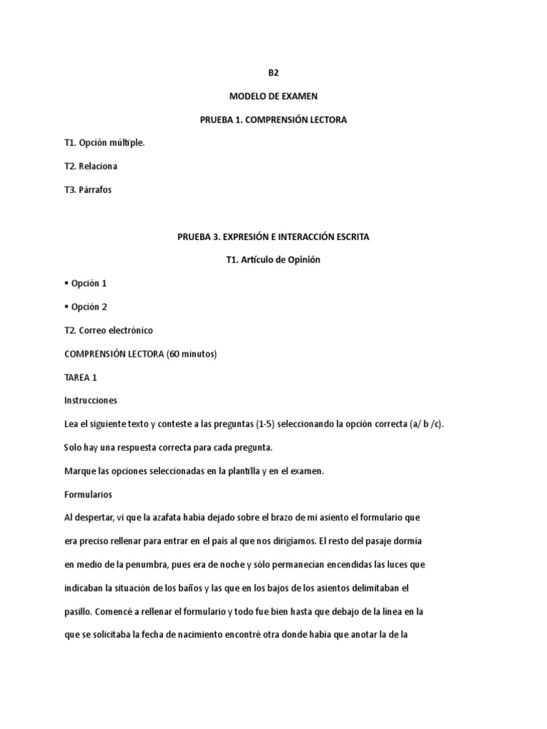 Modelo de Examen B2 en Español | PDF | Cámping | Programa para la ...