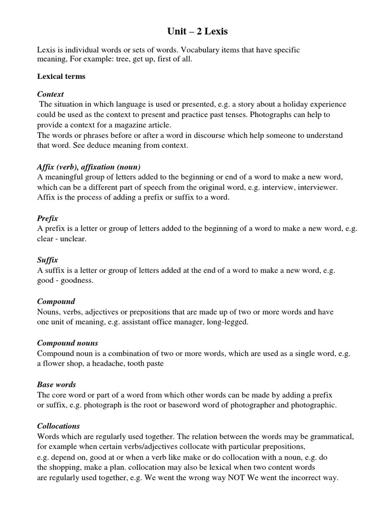 Unit 2 Lexis | PDF | Word | Noun