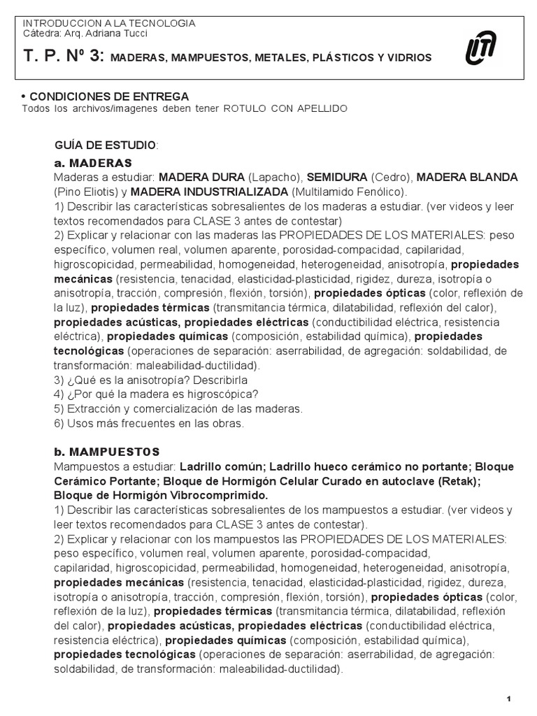 TP 3 - Maderas, Mampuestos y Metales | PDF | Acero | Albañilería