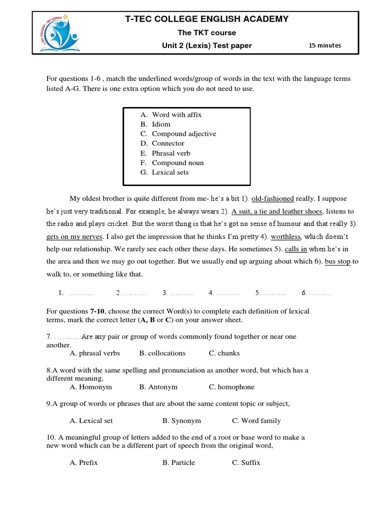 TKT Unit 2 Paper | PDF