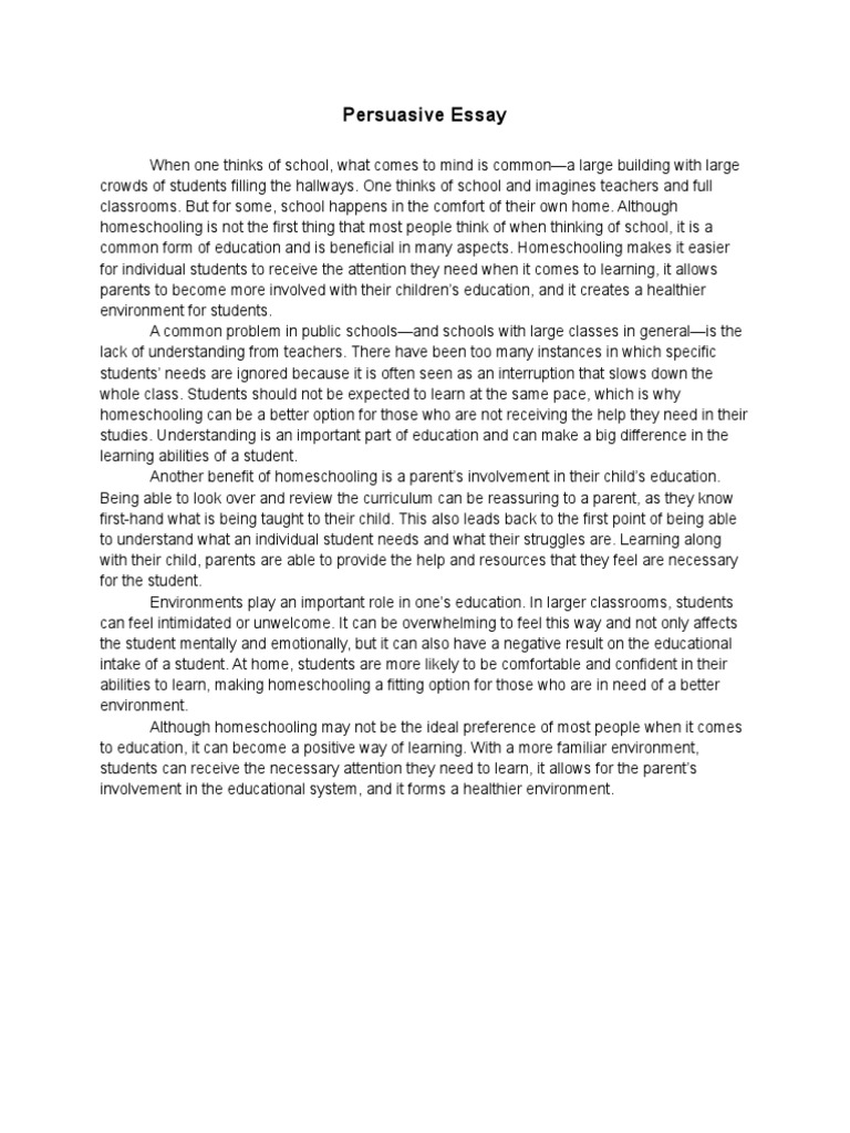 Persuasive Essay | PDF | Homeschooling | Teachers