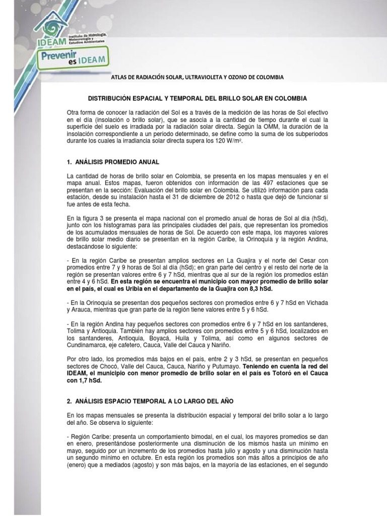 Brillo Solar en Colombia: Análisis Anual | PDF | Colombia