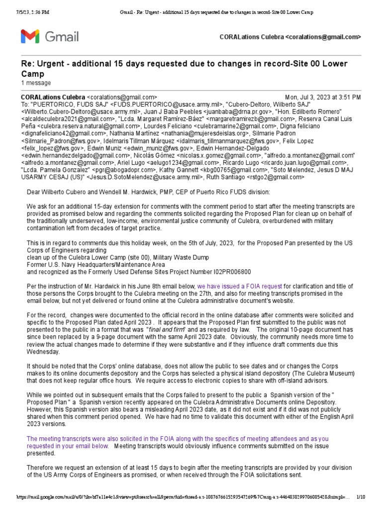 Juy 3 Extension Request FUDS - Gmail - Re - Urgent - Additional 15 Days Requested Due To Changes ...