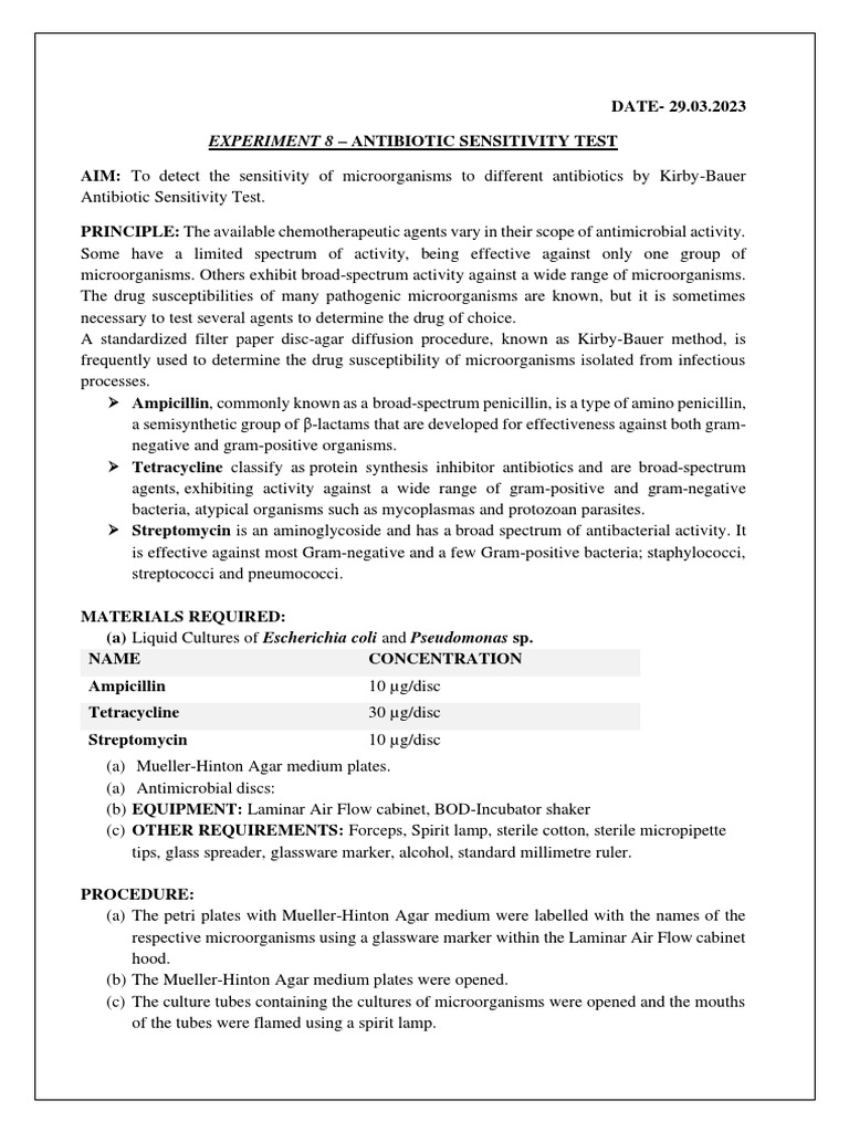 Antibiotic Sensitivity Test | PDF | Growth Medium | Antimicrobial