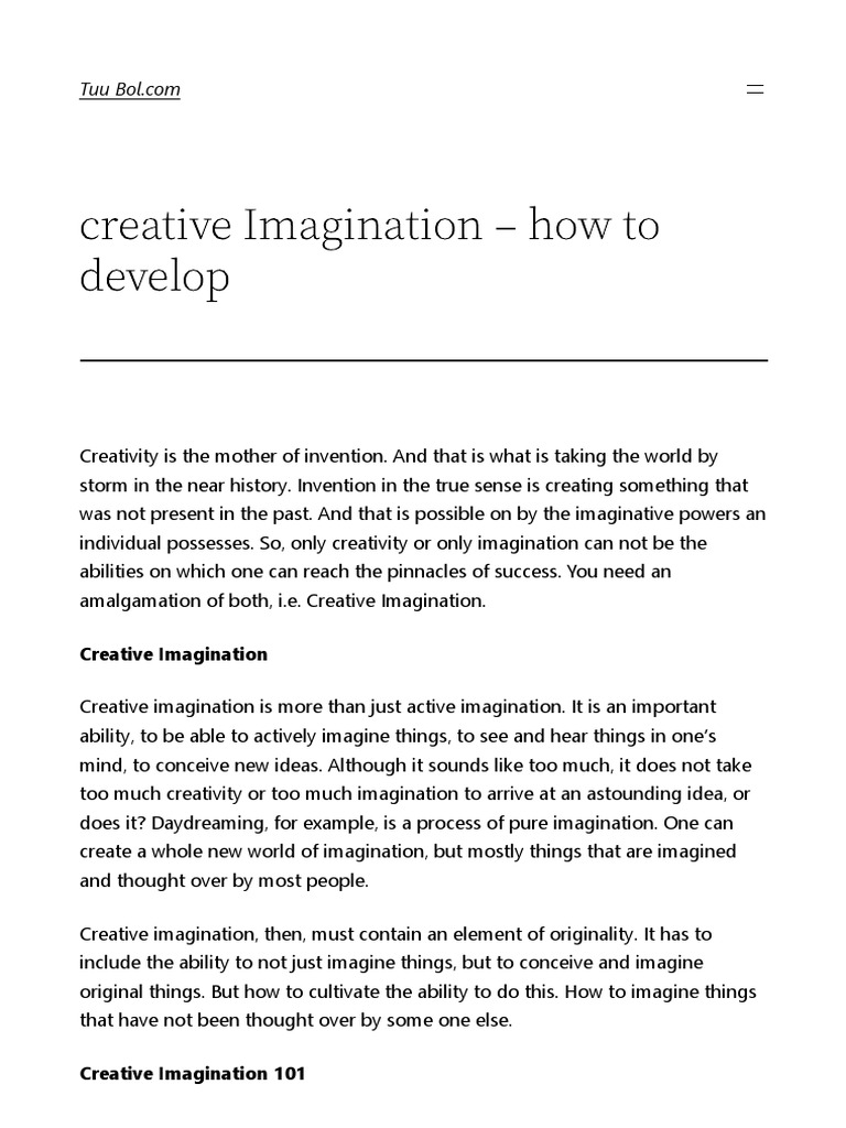 Creative Imagination - How To Develop - Tuu | PDF | Imagination | Thought