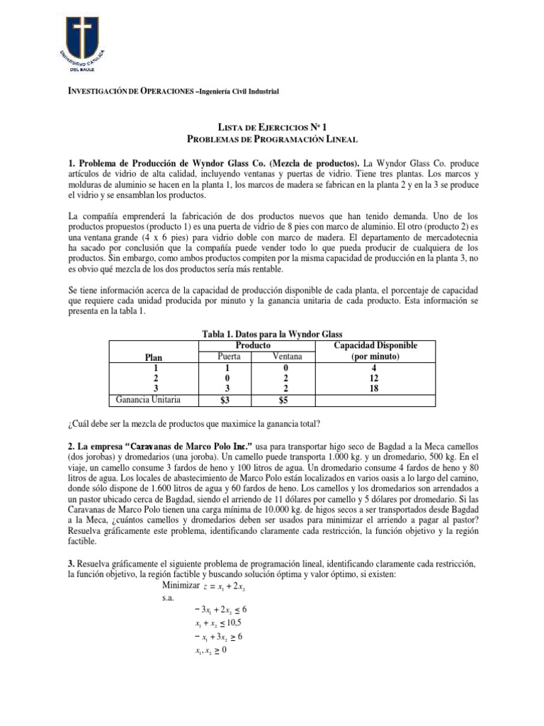 Lista NÂ°1 Problemas de ProgramaciÃ N Lineal | PDF | Programación ...