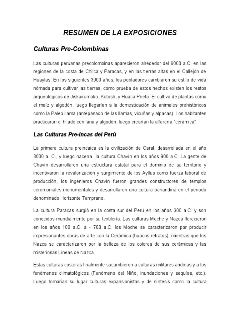 Resumen de La Exposiciones | PDF | Imperio Inca | Perú