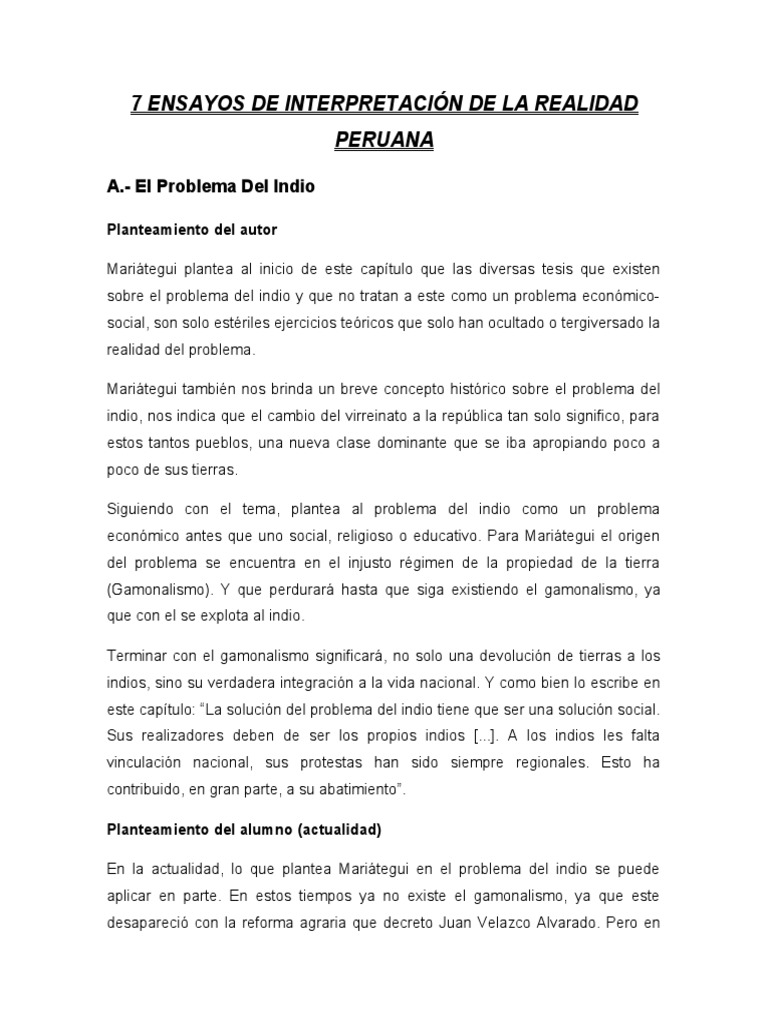 LOS 7 ENSAYOS DE INTERPRETACIÓN DE LA REALIDAD PERUANA | PDF | Perú