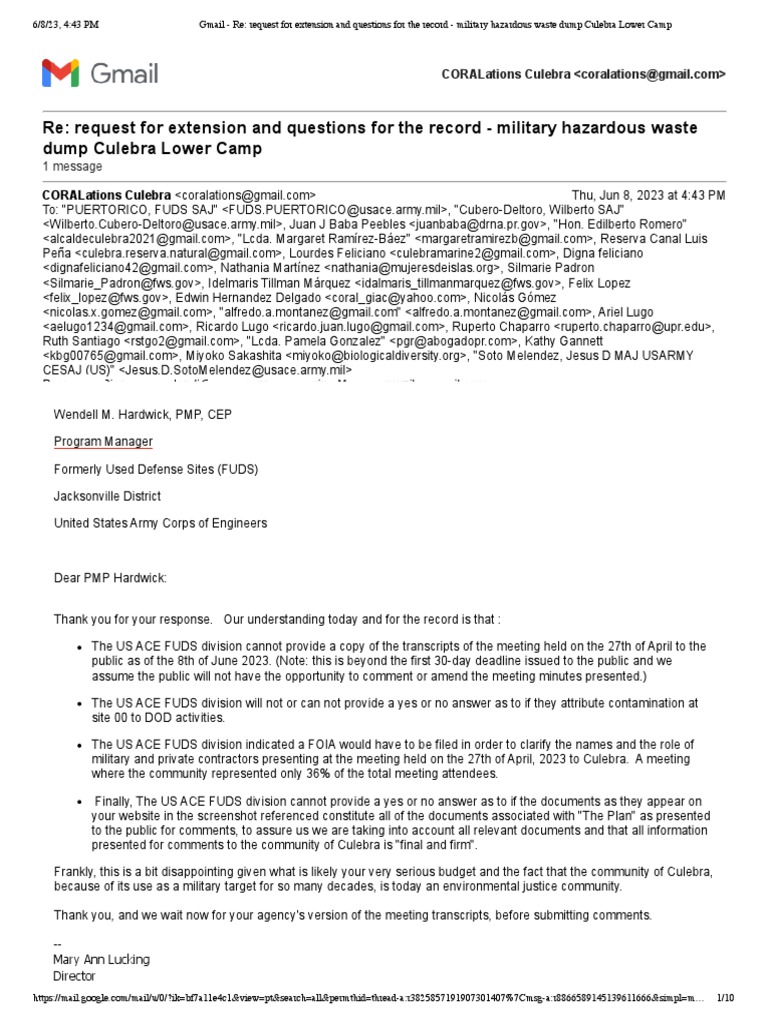 JUN 8 Response To Hardwick - Gmail - Re - Request For Extension and Questions For The Record ...