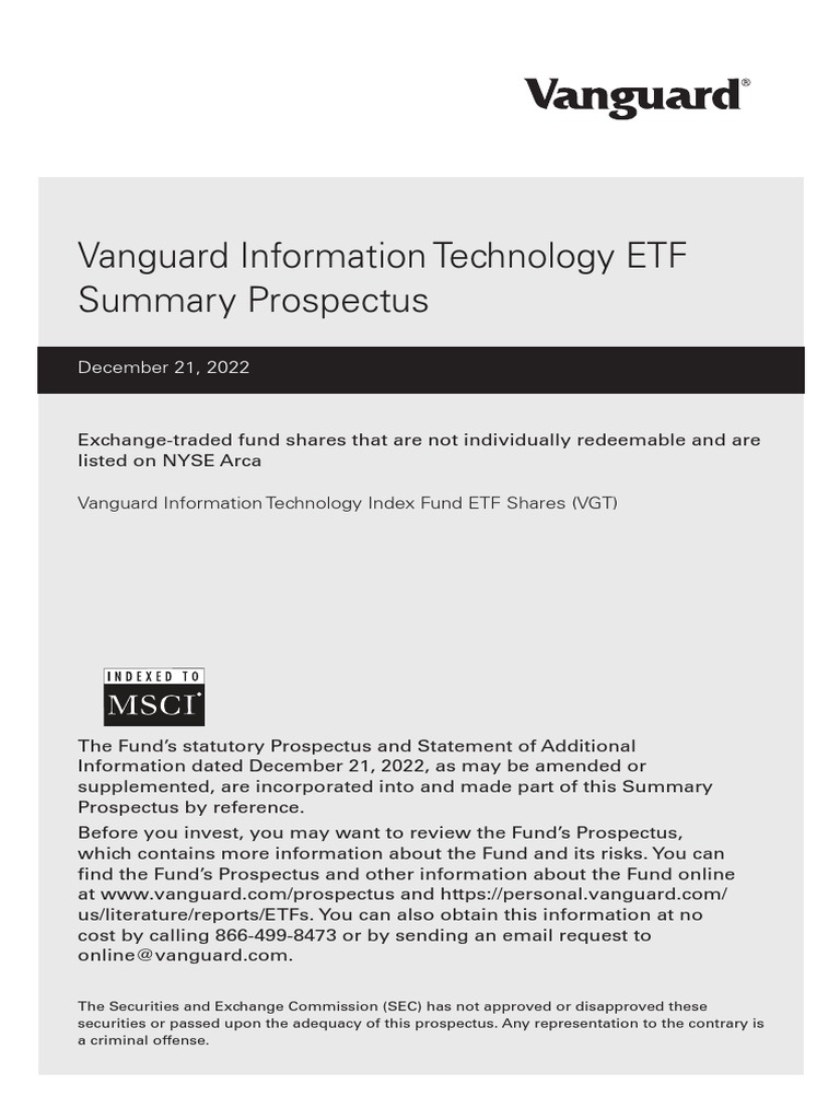 Vanguard Information Technology ETF Summary Prospectus | PDF | Investment Fund | Exchange Traded ...