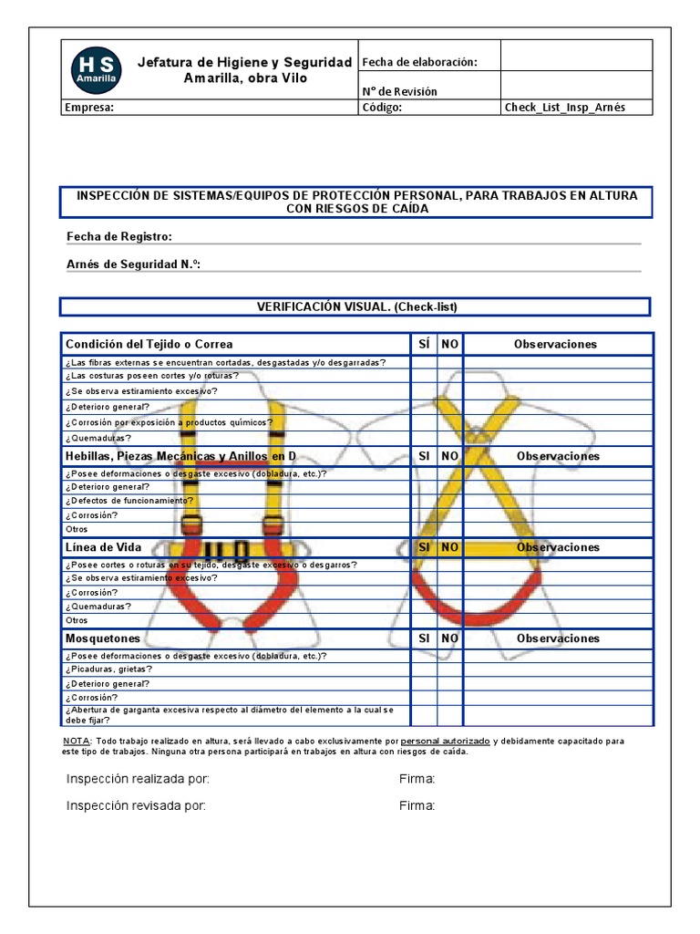 Check List Arnes de Seguridad | PDF | Materiales