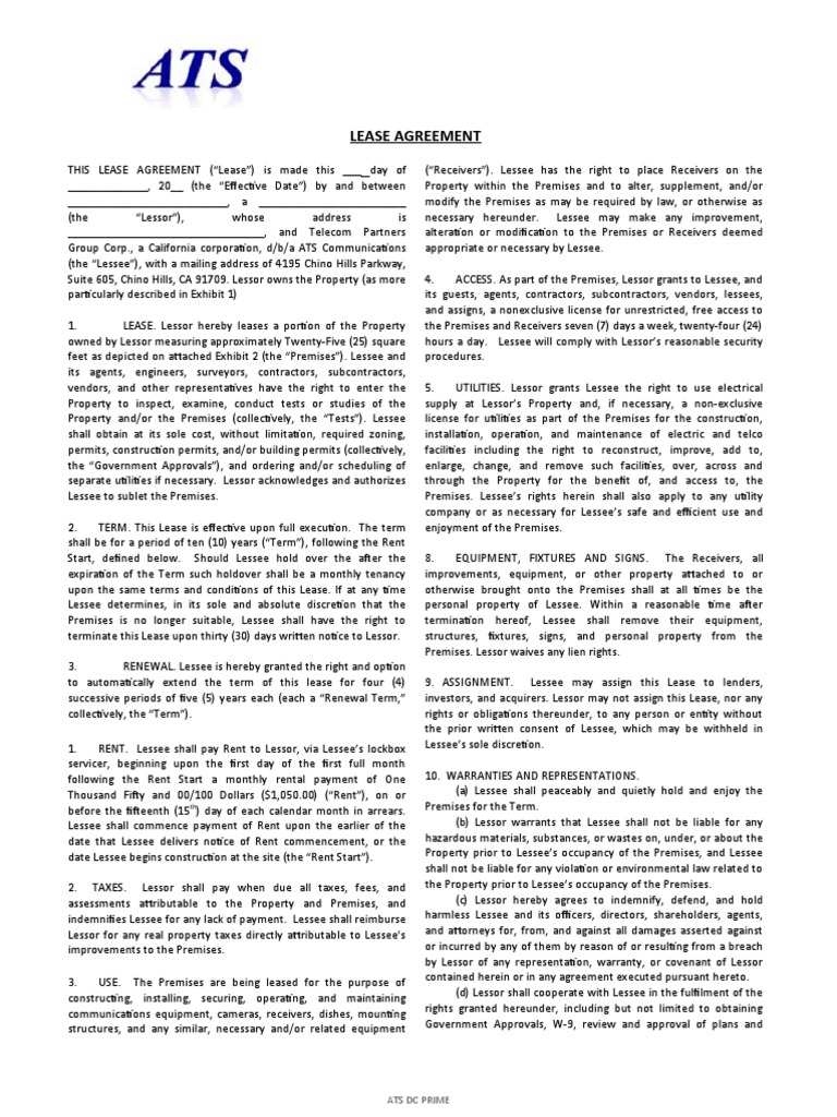 ATS Communications_Lease Agreement_draft template (3) | PDF | Lease ...