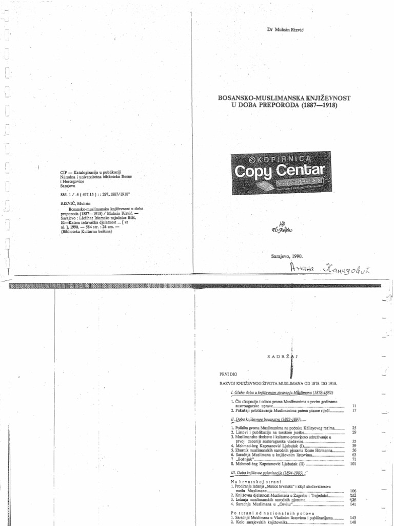 Rizvic Muhsin Bosansko Muslimanska Knjizevnost U Doba Preporoda 1887 ...