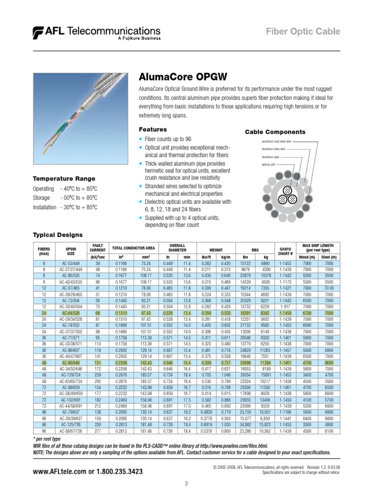 Catalogo AlumaCore-OPGW | PDF | Optical Fiber | Equipment