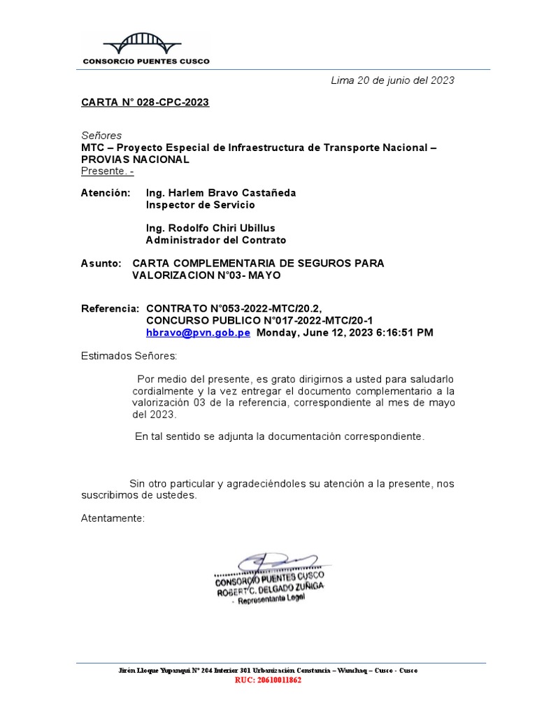 Carta Complementaria de Seguros | PDF | Finanzas y dinero