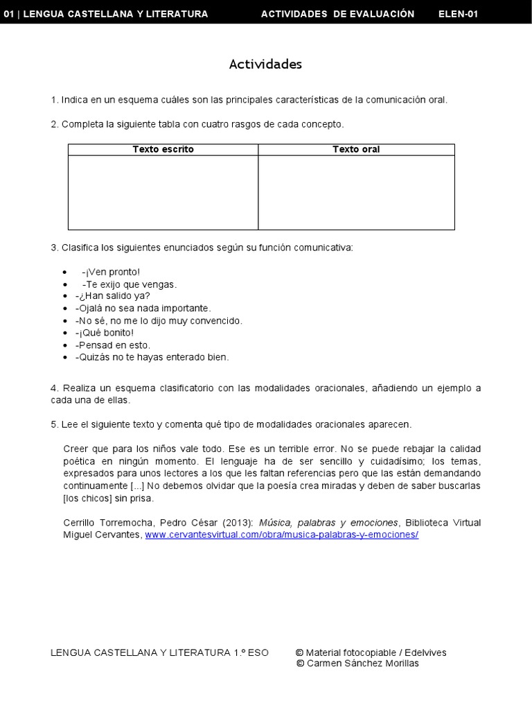Actividades LENGUA 1 ESO TEMA 1 | PDF