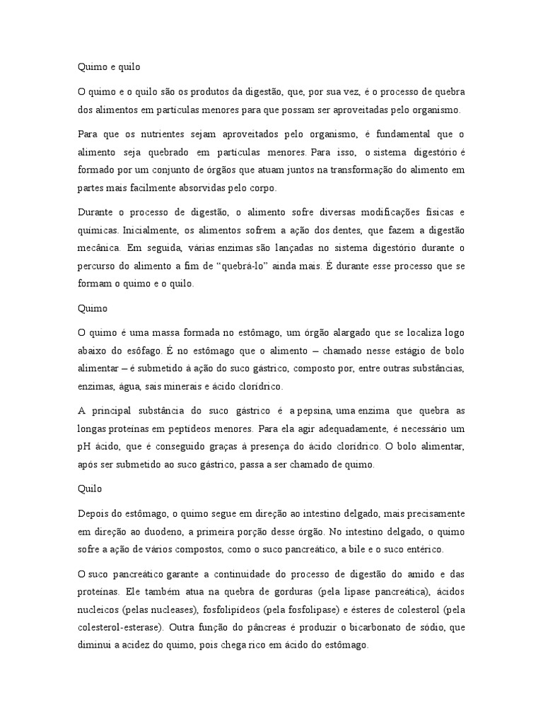 Quimo e Quilo | PDF | Digestão | Estômago