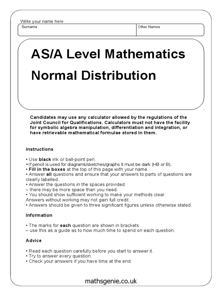 Normal Distribution Exam Questions | PDF | Normal Distribution ...