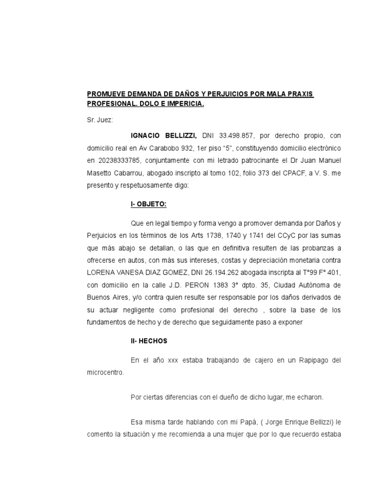 Promueve Demanda de Daños y Perjuicios Por Mala Praxis Profesional | Descargar gratis PDF ...