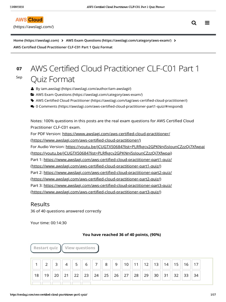 AWS Certified Cloud Practitioner CLF-C01 Part 1 Quiz Format | PDF | Amazon Web Services | Cloud ...