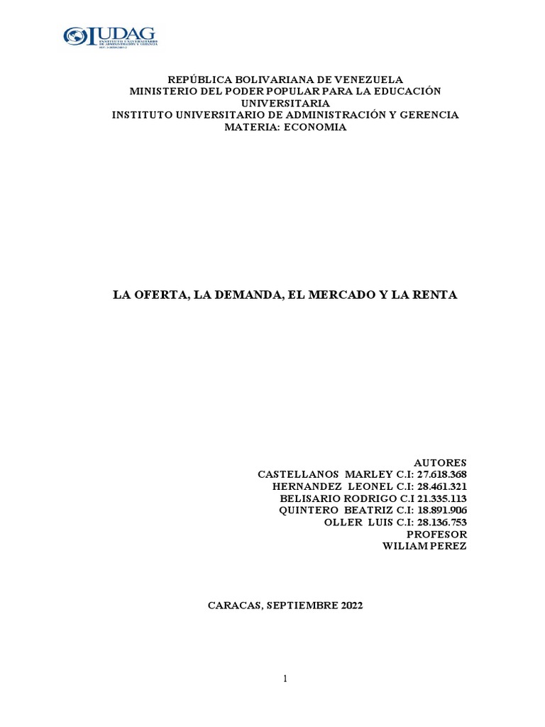 La Oferta y La Demanda Trabajo Final. | PDF | Oferta (economía) | Dinero