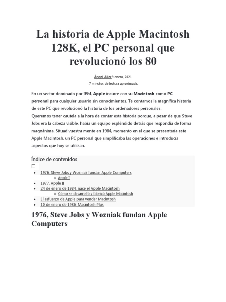 La Historia de Apple Macintosh 128K, El PC Personal Que Revolucionó Los ...