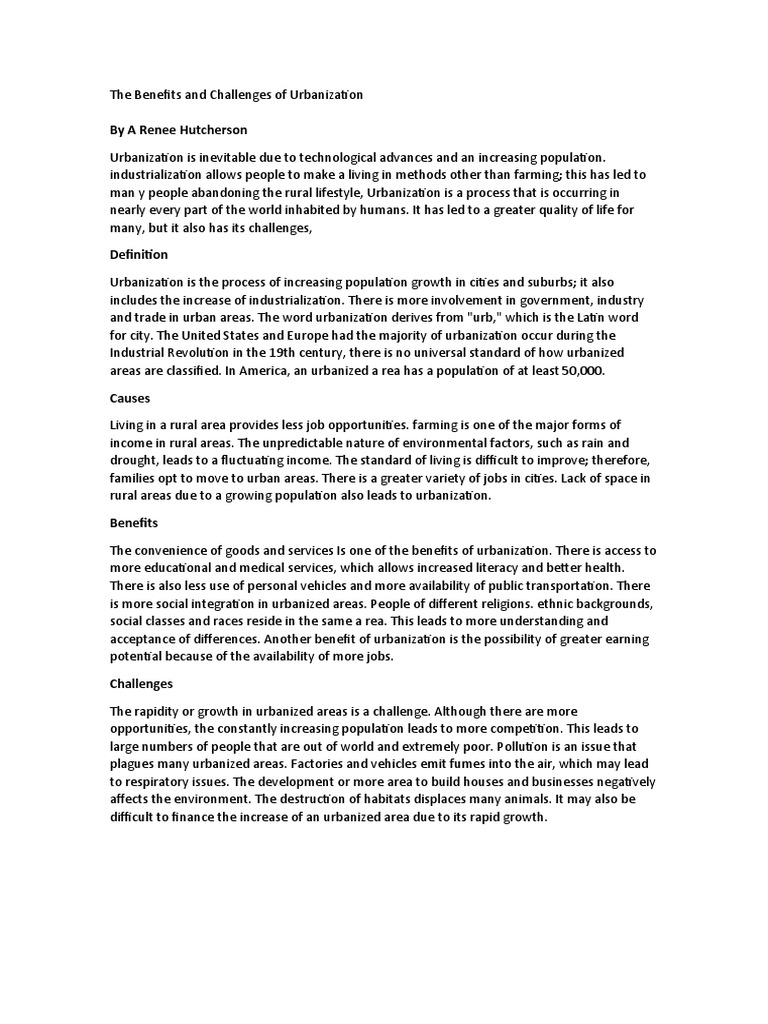 The Benefits and Challenges of Urbanization | PDF | Urbanization ...