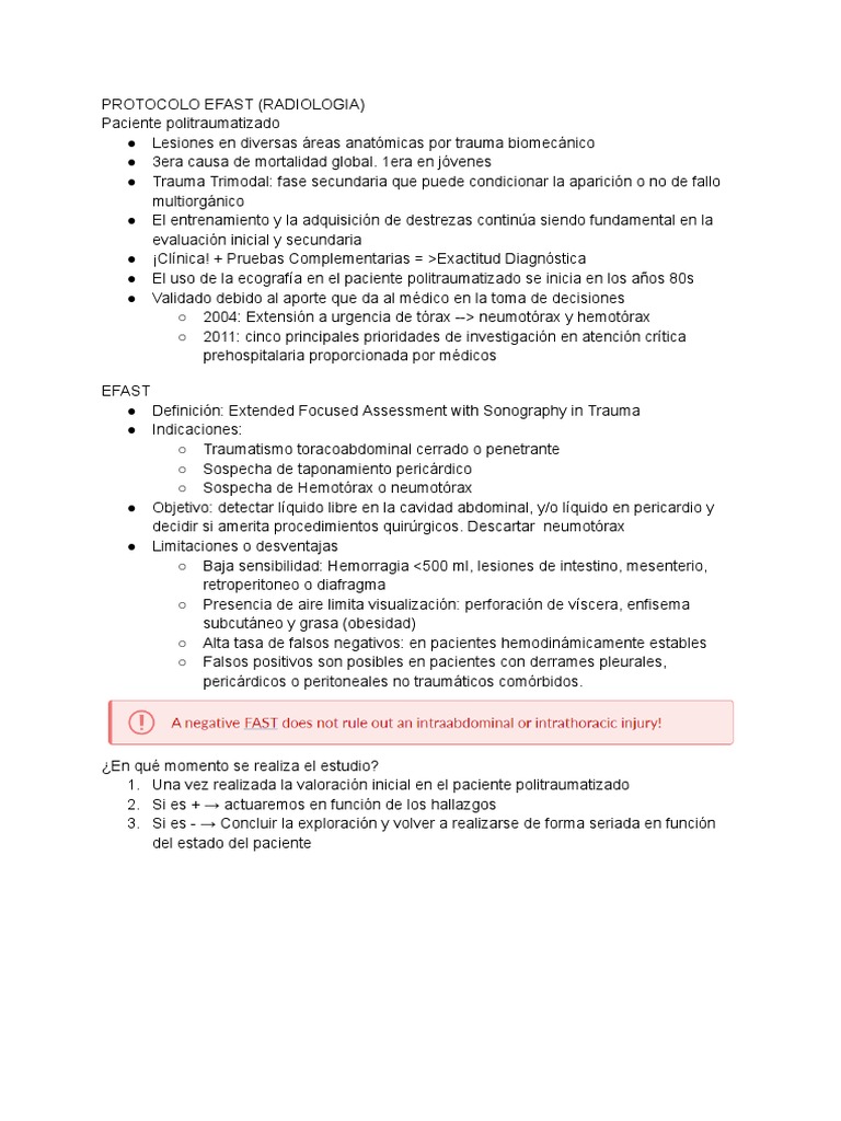 Efast Protocolo | PDF | Lesión | Abdomen