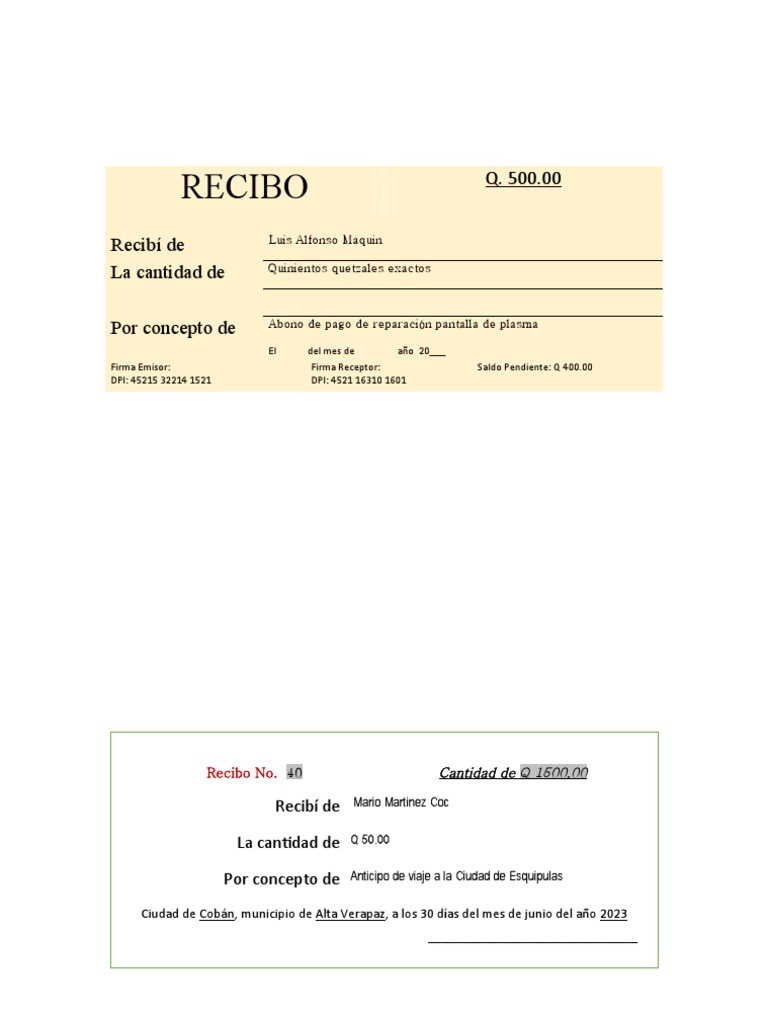 Modelos Recibos | PDF