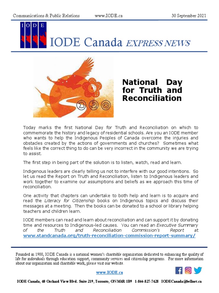2021-09 Iode Canada Express News - National Day For Truth and Reconciliation 2021 | PDF