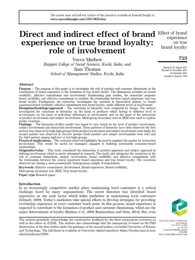 Direct and Indirect Effect of Brand Experience On True Brand Loyalty ...