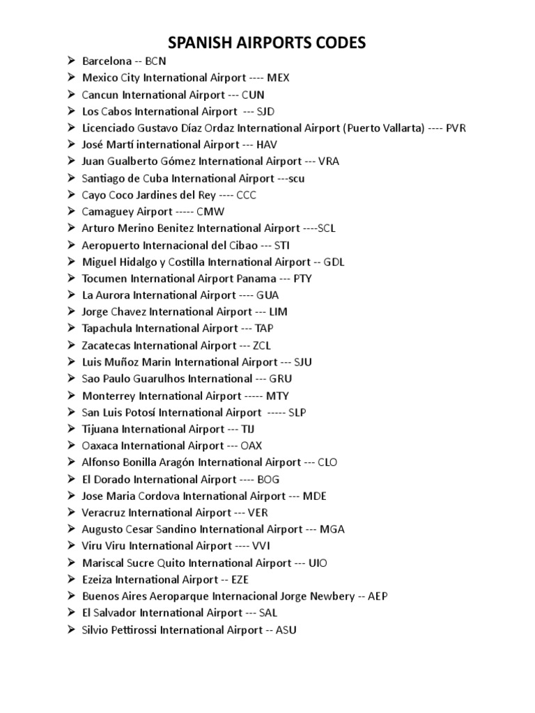 Spanish Airport Codes List | PDF