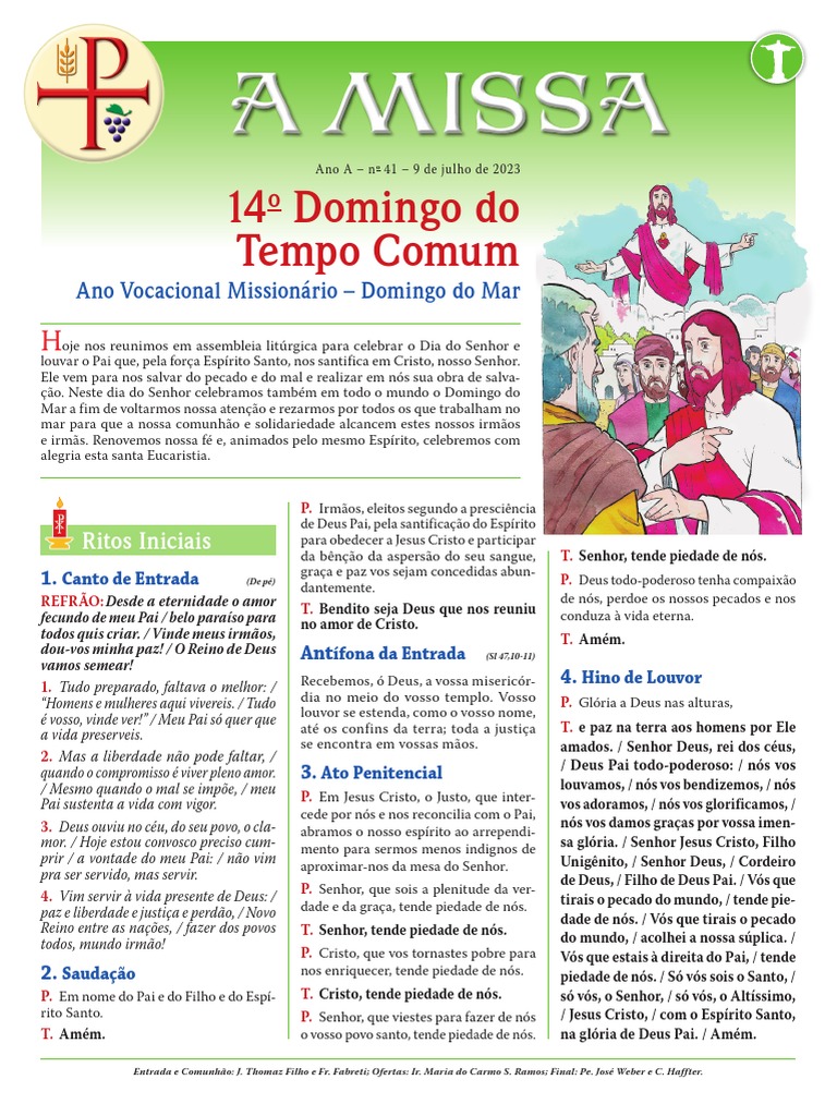 A Missa Ano A Nº 41 14º Domingo Do Tempo Comum 09 07 23 Pdf