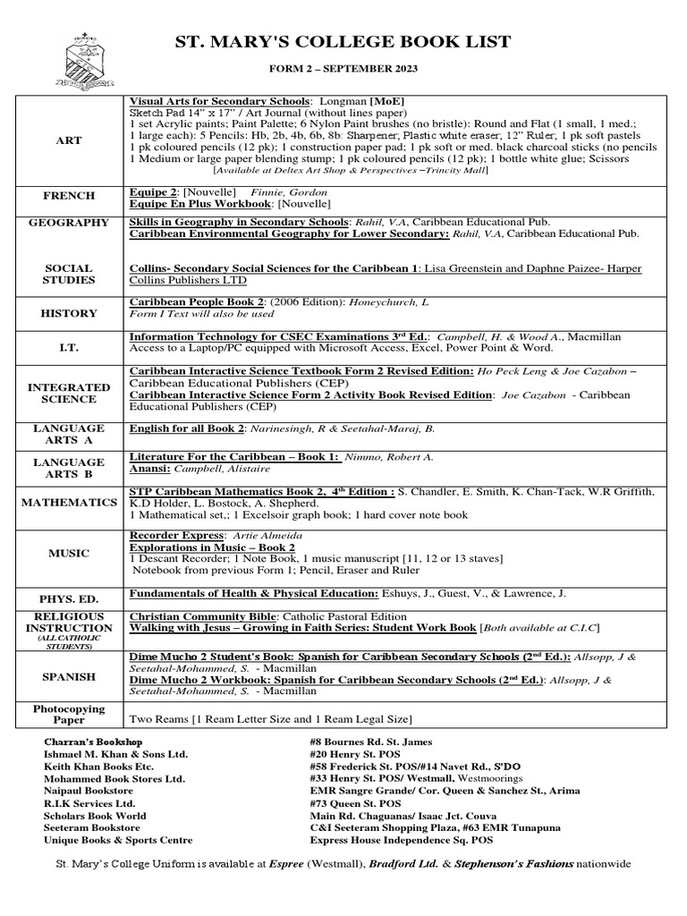 Form 2 Booklist 2023-2024 | PDF | Pencil | Conservation And Restoration Materials