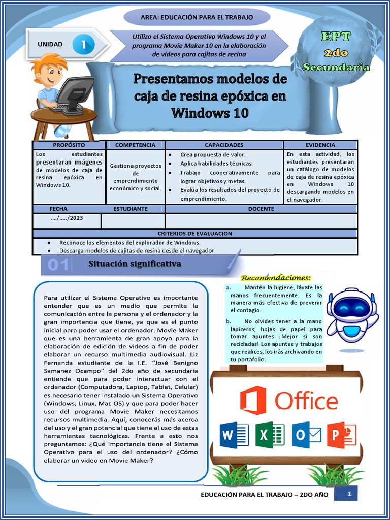 Ficha de Actividad Ept 2°-Semana 1 | PDF | Windows 10 | Microsoft Excel