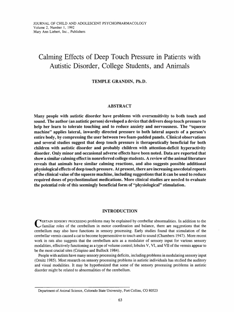 Calming Effects of Deep Touch Pressure in Patients With Autistic ...