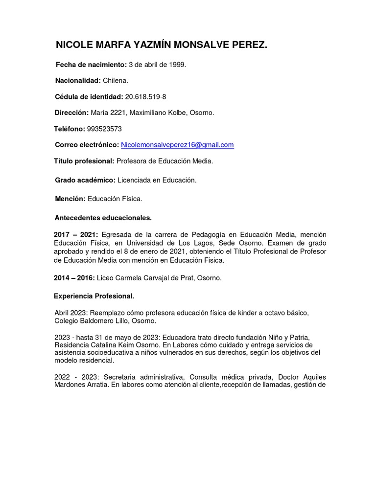 CV Nicole Monsalve | PDF