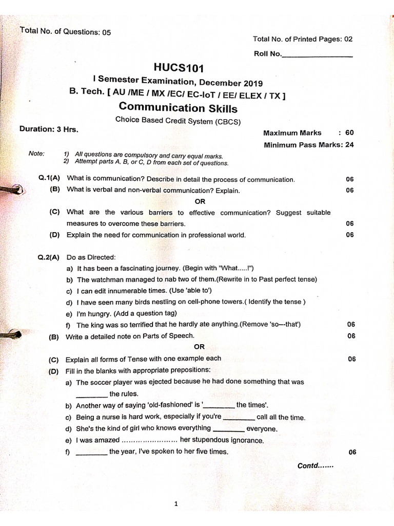 Communication Skills Previous Exam Papers | PDF